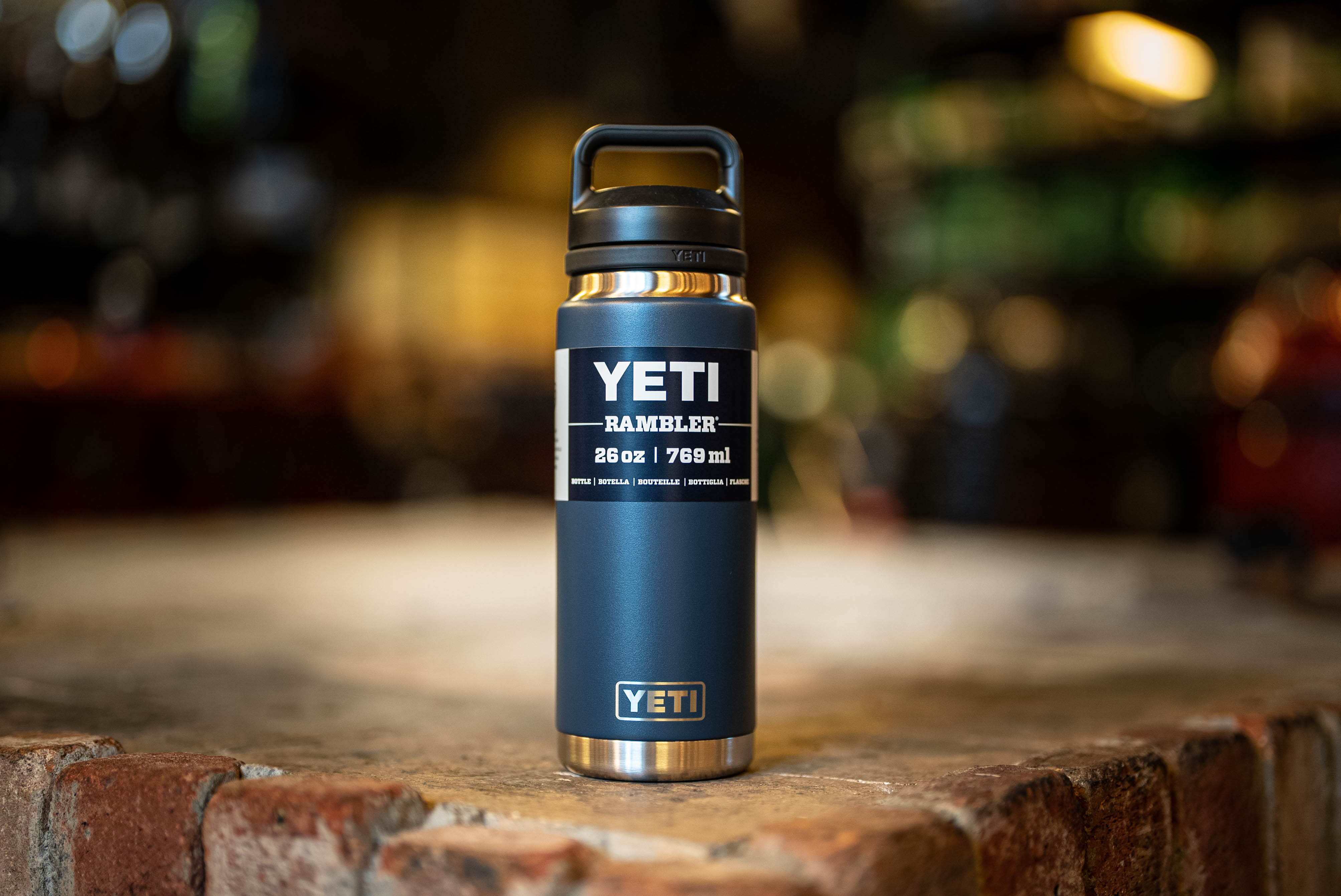 YETI Rambler 26 oz Bottle Chug Navy | Black and Blue BBQ